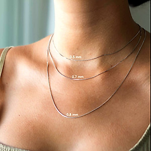 Jewelry Affairs 14k White Solid Real Solid Gold Mirror Box Chain Necklace, 0.8mm, 18"