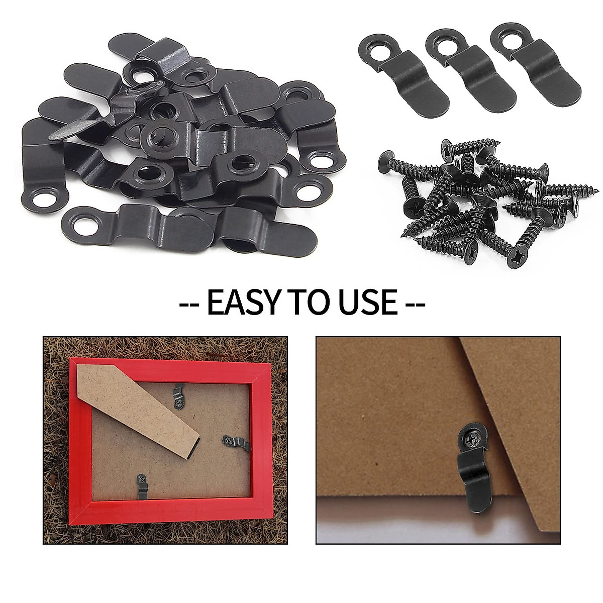 Unlorspy 50 PCS Picture Frame Turn Buttons Metal Bow Shape Photo Frame Backing Clips Hardware with Screws for Hanging Pictures, Drawing, Photos, Crafts (1Inch ,Black)