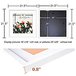THREELOVE 20x20 Frame White, Display 16x16 Picture with Mat Or 20x20 Picture Without Mat, Wall Mounting Home Decor Picture Photo Frame, Set of 3