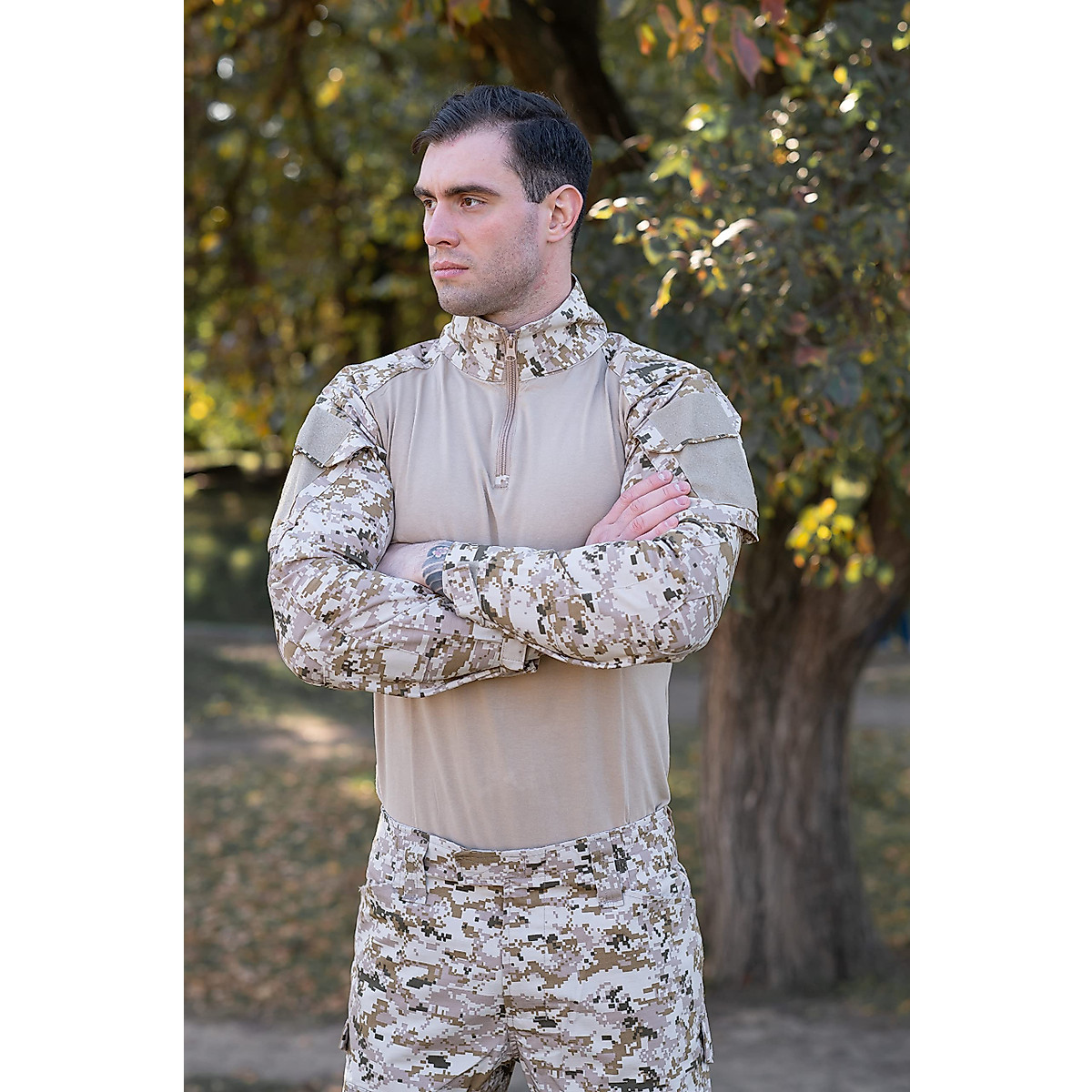 Military Uniform for Men - Camo Long Sleeve Shirt Men & G3 Combat Pants with Knee Pads - Combat Camouflage Tactical Suit - Fishing, Hunting, Shooting, Paintball, Airsoft Clothes 1/4 Zip (X-Large)