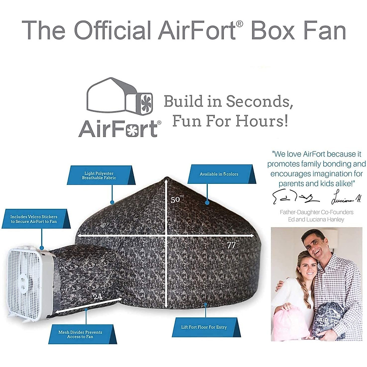 AIR FORT 20" Inch Glow In The Dark Box Fan - 3 Settings, Carry Handle, 90 inch cord