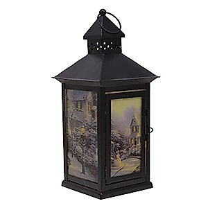 Thomas Kinkade Night Before Christmas Metal Holiday Flameless LED Lantern, Black, 13.5 Inch