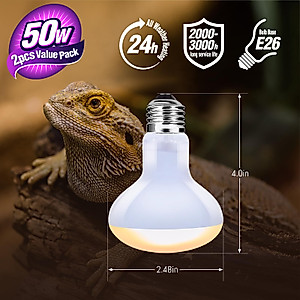 Leoterra 50w Reptile Incandescent Basking Bulb UVA Heat Lamp Bulbs (Pack of 2) for Reptile Terrariums,Bearded Dargon,Lizard,Snakes Use.Easy to Install Incandescent Basking light Bulbs