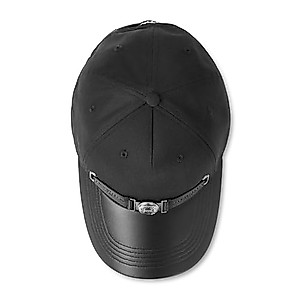 Karl Lagerfeld Paris Men's Leather Brim Metal Logo Cap, Black_Crest