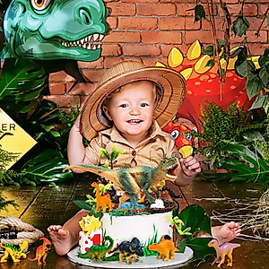 GLAHORSE 26 PCS Dinosaur Cake Toppers With Dinosaur Eggs Leaves Trees Cake Decorations For Birthday Party,Dinosaur Themed Party, Wild Animals Party,Kids Party Cake Decorations (Dinosaur-E)