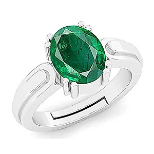 LMDPRAJAPATIS Natural Certified Genuine Unheated Untreated Original Green Emerald 4.25 Carat Panchdattu Ring Silver Plated Ring for Men & Women's