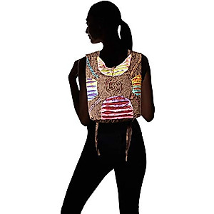 Handbag AND Backpack Bohemian Embroidered Ripped Razor Cut Sling Crossbody Purse in Brown Large