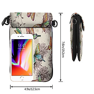 Beabes Vintage Flying Butterflies Crossbody Cell Phone Purse Flower Oriental Floral Botanical Art NatureWallet Handbag