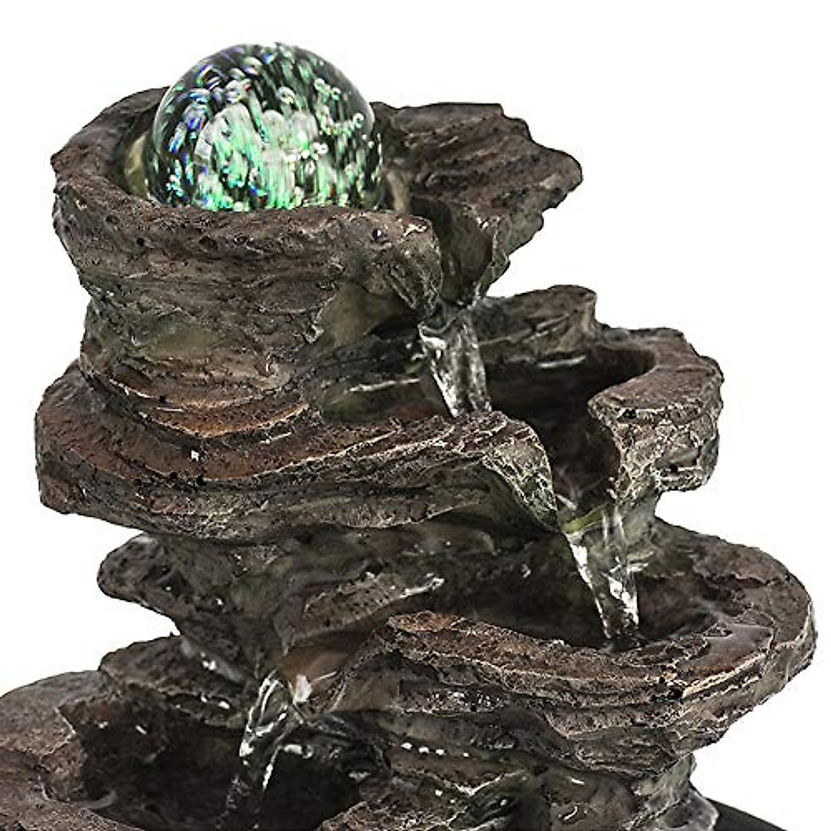Ferrisland 4-Tier Tabletop Water Fountain with Cascading Rock Waterfall and LED Lights for Office Home Décor
