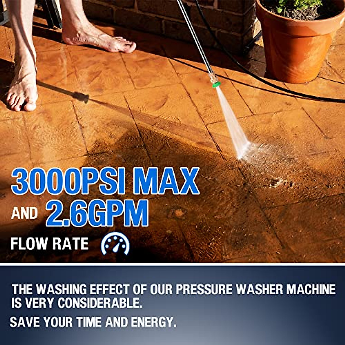 Power Washer, 3000PSI Pressure Washer 2.6GPM 1900W Electric High Pressure Washer Professional Car Washer Cleaner Machine with Hose,4 Nozzles for Patio Garden Yard Vehicle