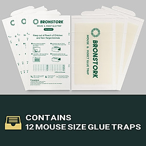BRONSTORK 12 Pack Mouse Glue Traps, Sticky Mouse Traps Pre-Scented Adhesive Glue Boards for Mice, Insects, Cockroach, Spider, Rodents Sticky Adhesive Pest Control Trap for Indoor, Non Toxic, No Mess
