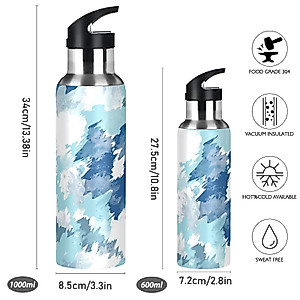 Insulated Sports Water Bottles Fashion Marble Passionate Indigo Graffiti Vacuum Stainless Steel Thermos Mug with Straw Lid & Handle 20 oz