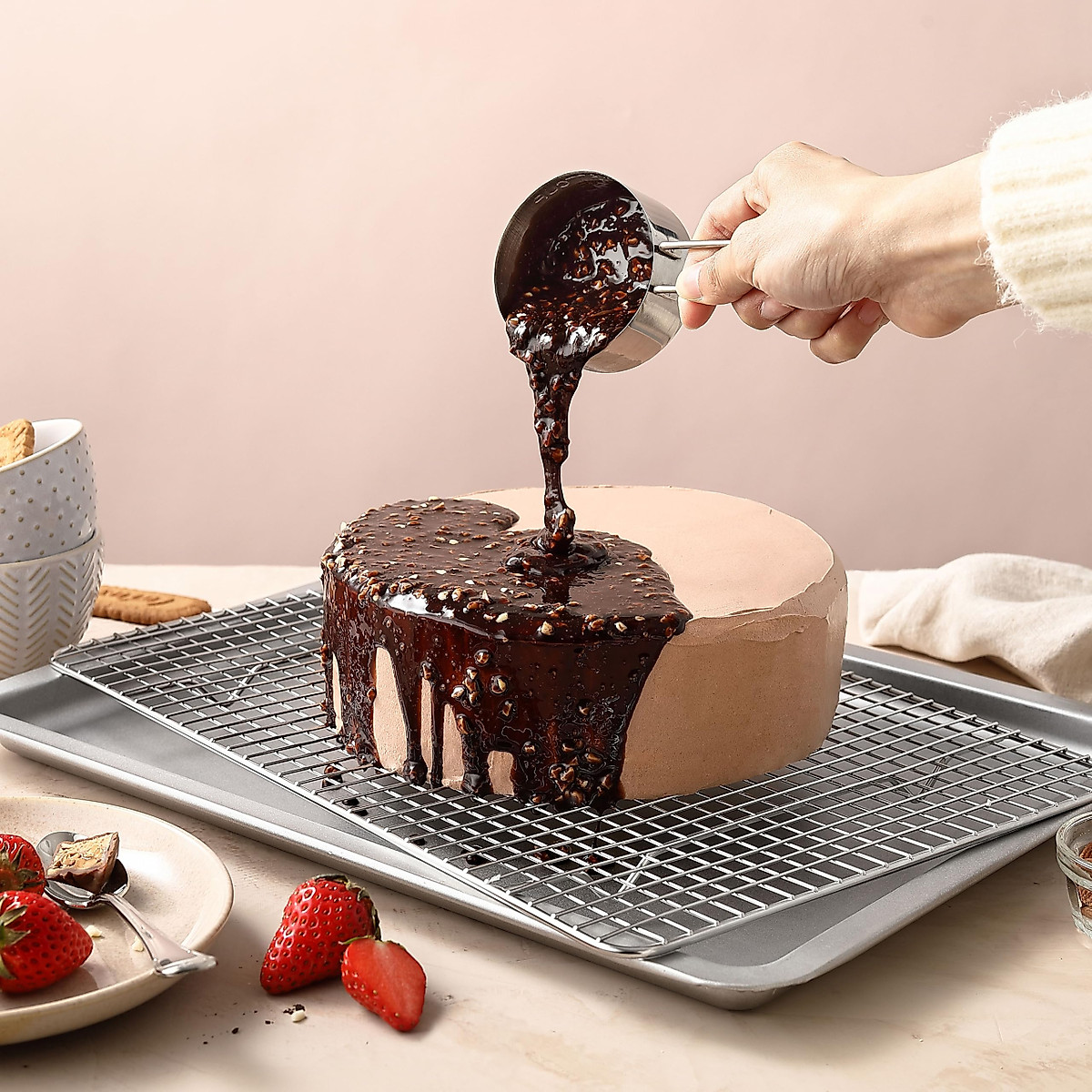 Oven Safe, Heavy Duty Stainless Steel Baking Rack & Cooling Rack, 10 x 15 inches Fits Jelly Roll Pan