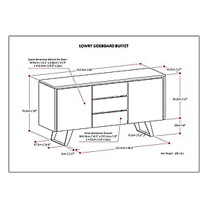 SIMPLIHOME Lowry SOLID ACACIA WOOD 60 inch Modern Industrial Sideboard Buffet and Wine Rack in Distressed Charcoal Brown features 2 Doors, 3 Drawers and 2 Cabinets with Large storage spaces