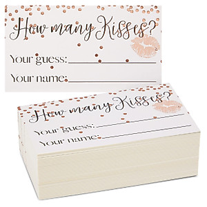 Sparkle and Bash Guess How Many Kisses Bridal Shower Game for 60 Guests for Wedding (1 Rule Board, 60 Guessing Cards)