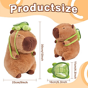 EASELR 12inch Cute Capybara Plush with Turtle Backpack, Capybara Stuffed Animal Soft Capybara Plushies Toy Capybara Doll Pillow Birthday for Kids (with Bag)