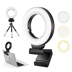 FDKOBE Webcam Lighting,Ring Light for Laptop/Computer,Zoom Call Lighting,4''Small Video Conference Lighting with Webcam Style Mount and Tripod,3 Light Modes&10 Brightness Levels,Selfie 3000k