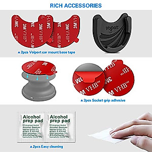 volport Car Mount for Pops Collapsible Socket Grip, 2 Pack Black Silicone Cell Phone Holder for Swappable Socket/Expanding Stand with 3M Sticky Adhesive Replacement Stick on Dashboard, Wall, Glass