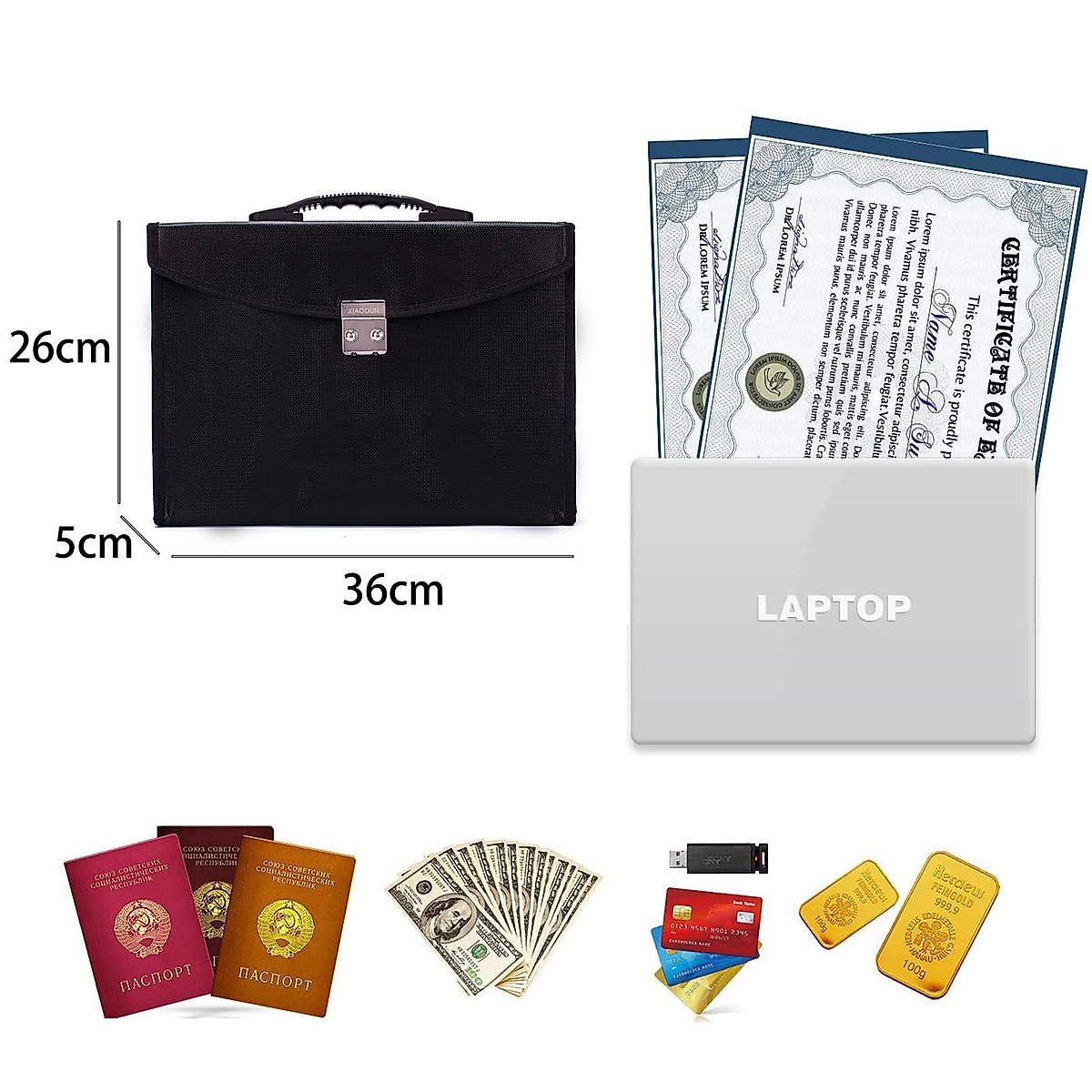 Fireproof Waterproof Document Bag 24 Pockets Expanding File Folder/Accordian File Organizer with Expandable Cover/Portable Lock Code A4 Letter Size File Box,Travel File Organizer