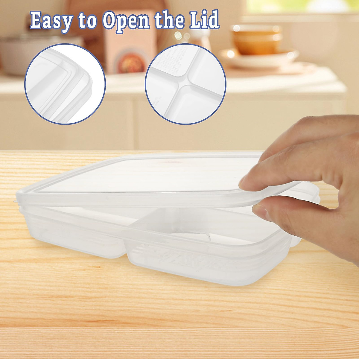 MUXHEL 8 Pcs 4 Compartment Food Storage Containers with Lids, BPA-Free Divided Serving Tray Container Reusable, Plastic Freezer Storage Containers for Storing Fruits, Vegetables, Meat