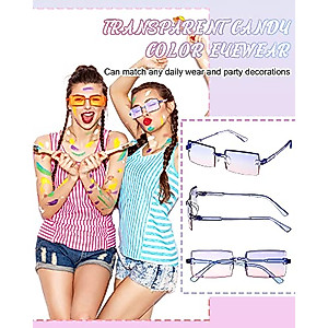 LEIFIDE 16 Pairs Rimless Rectangle Sunglasses Vintage Frameless Sunglasses Transparent Candy Color Glasses Tinted Retro Square Eyewear for Women Men, 16 Colors