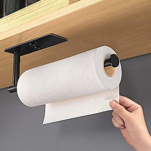 VAEHOLD Self Adhesive Paper Towel Holder Under Cabinet Mount, Wall Mount Paper Towel Roll Rack for Kitchen Cabinet, Bathroom, Wall - SUS304 Stainless Steel Black