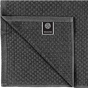 [12 Pack] Cotton Kitchen Towels - Waffle Weave for Embroidery Absorbent Terry Cloth Dish Towels for Washing Hand and Drying Dishes Rags 15x26 Inches, Gray