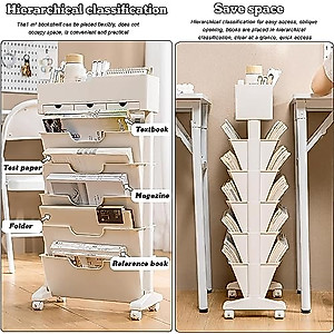 Function Home Bookcase, 6 Tier Rolling Utility Cart, 6 Tier Movable Bookshelf Bookcase, Mobile Book Cart, Rolling Office Paper Organizer, Slim Cart Movable Bookshelf for Office, Classroom (blue)