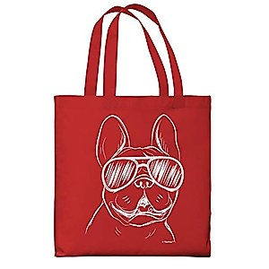 Travel Accessories French Bulldog Wearing Sunglasses Red Canvas Tote Bag