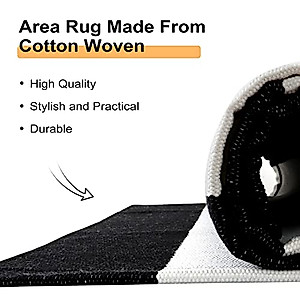 Black and White Rug 4' x 6' Collive Washable Striped Outdoor Indoor Rug Farmhouse Cotton Woven Layered Front Door Mat for Porch/Kitchen/Living Room/Bedroom