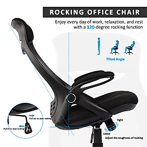 HYLONE Office Desk Chair Ergonomic, Mesh Computer Chair with Headrest, Flip Up Arms, Lumbar Support, Height Adjustable (Black)
