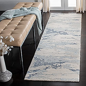 SAFAVIEH Abstract Collection Runner Rug - 2'3" x 12', Ivory & Blue, Handmade Abstract Wool, Ideal for High Traffic Areas in Living Room, Bedroom (ABT465A)
