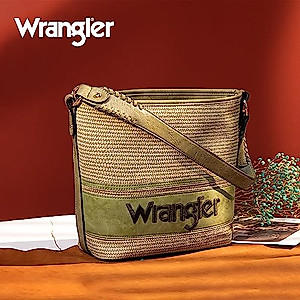 Wrangler Bucket Handbag for Women Weave Hobo Bag Western Shoulder Purse Basket Tote Medium Green WG79-G918GN
