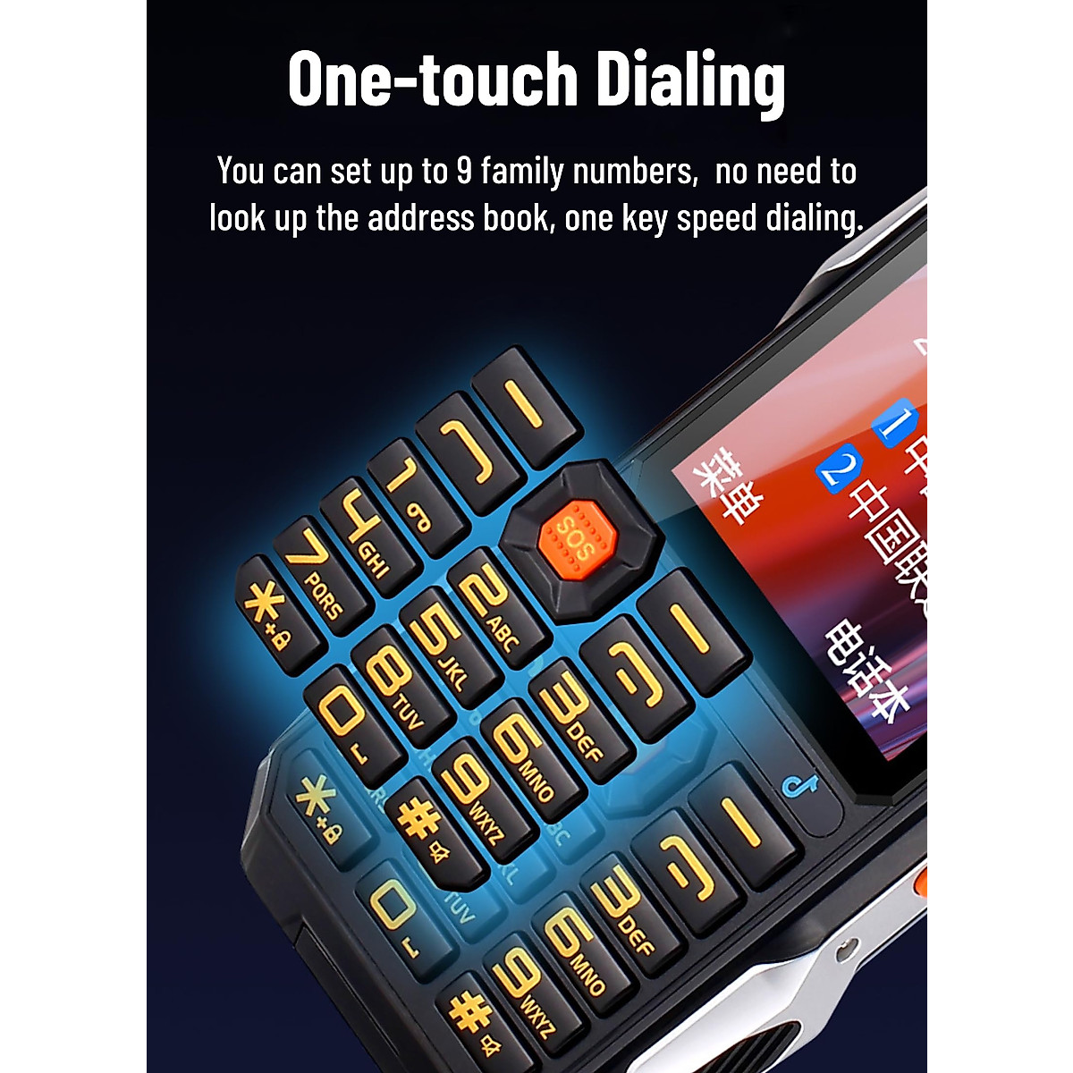 Rugged Senior Cellphone, 4G Large Mobile Phone for Elderly, 4in, 18000mAh Battery, Sound Quick Dial Phone for Android 7.0, Dual LED Lights (Black)