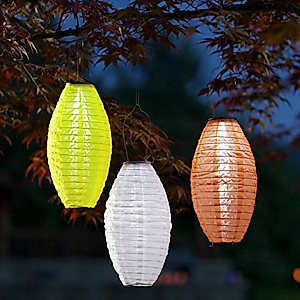 Allsop Home and Garden Soji Pod White, LED Outdoor Solar Lantern, Handmade with Weather-Resistant UV Rated Fabric, Stainless Steel Hardware, Chinese Style Light, 1-Count