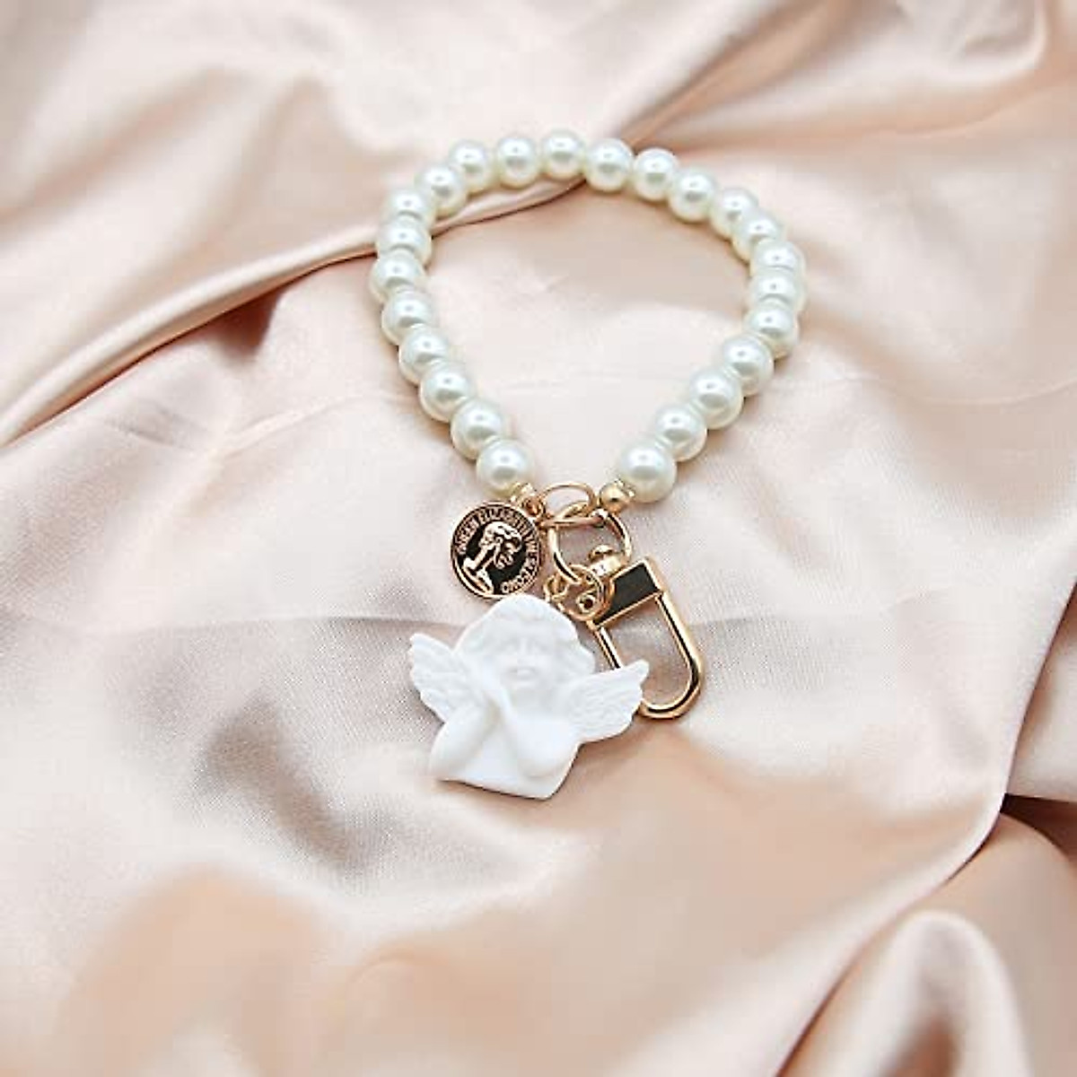 Hofar Pearl Keychain Keyring Hand Wrist Lanyard Wristlet Strap Bracelet Charm for Key Wallet ANGLE-G