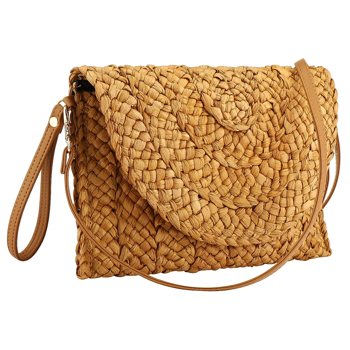 Weave Handbag,Straw Clutch Summer Evening Handbag Summer Beach Party Purse Woven Straw Bag Envelope (corn brown)