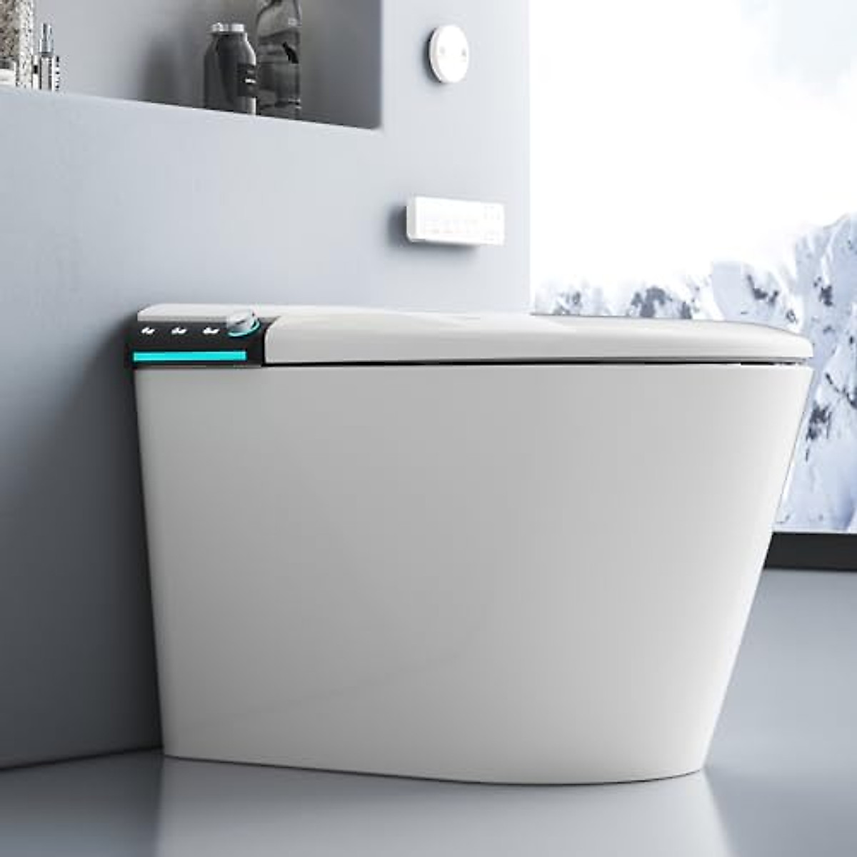 Smart Toilet with Auto Open/Close Lid, Bidet Toilet Pump-assisted, Blackout Flush, Heated Seat, Dual Auto Flush, Warm Water, Foot Sensor Operation, Tankless Elongated Toilets with LED Display