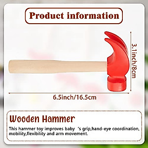Deekin 16 Pcs Wooden Hammer Toys Hammer Peg Simulation Hammers Maintenance Toy Tools Educational Toys for School Gift Birthday Party Games (Red, Hammer)