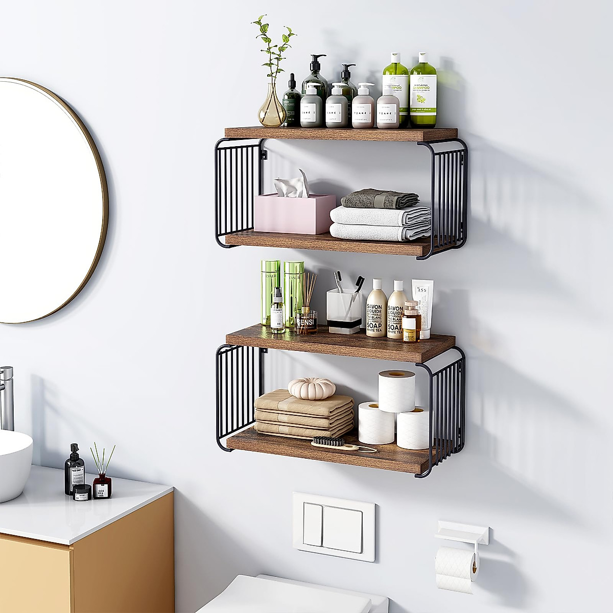 MXCSE Floating Nightstand Shelves – Modern Night Stand for Bedroom, Floating Nightstand, Durable Floating Shelf for Books, Nightstand Bedside Table, Mid Century Wall Shelves Nightstand (1, Brown)