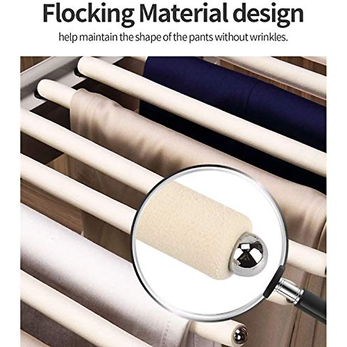 Pull Out Trousers Rack 22 Arms Steel Pull Out Pants Rack Pants Hanger Bar Clothes Organizers for Space Saving and Storage Maximum Load 33lbs Beige 23.4x18x5.7inch