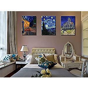 msspart Canvas Prints Giclee Artwork for Wall Decor, Classic Van Gogh Artwork Painting Reproduction Starry Night Canvas Art Picture Photo Prints for Wall Art Decoration 12"x16"x3 Piece