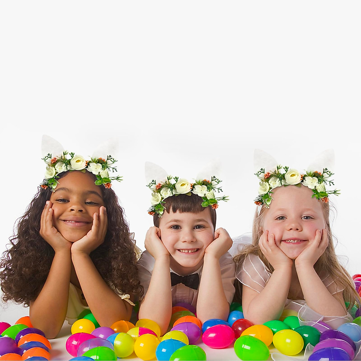 Bnikion Easter Floral Bunny Ears Headband Spring Woodland Flower Fairy Rabbit Hairband Wedding Party Birthday Supply