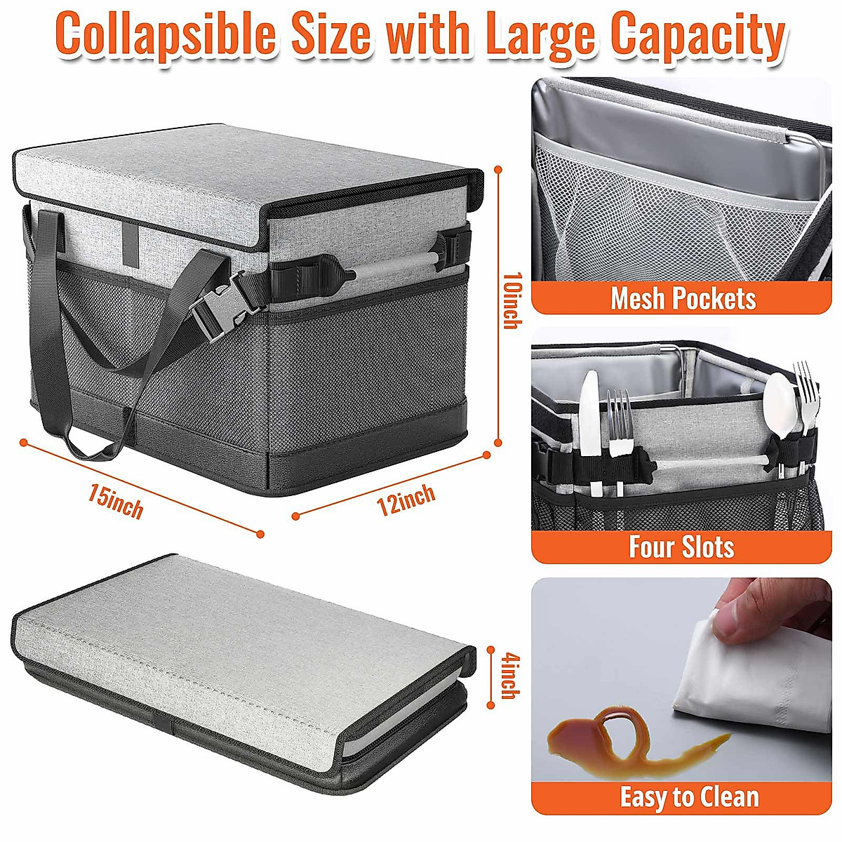 HULISEN Large Grill Caddy with Lid and Paper Towel Holder, BBQ Caddy for Outdoor Grill, Insulated Foldable Barbecue Picnic Caddy for Plates, Utensils, Camping Supplies, Travel or RV, Camper Must Haves