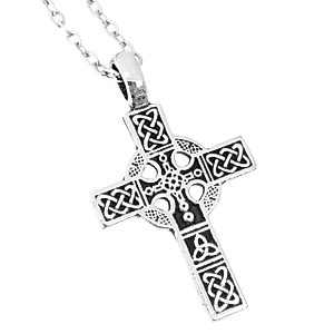 Trilogy Jewelry Pewter Celtic Cross with Triquetra Knot High Polish Pendant on 3mm Cable Link Chain