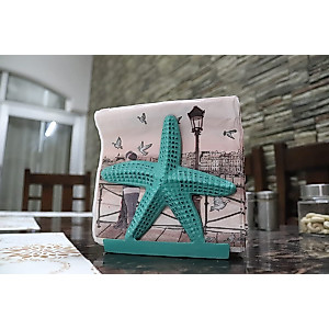 Nautical Starfish Lunch Dinner Metal Napkin Holder Kitchen Napkin Beverage Cocktail Ocean Coastal Napkin Holder By The Metal Magician (Distressed Green)
