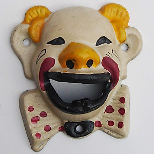 Clown Head Beer and Soda Bottle Opener Cast Iron Antique White.