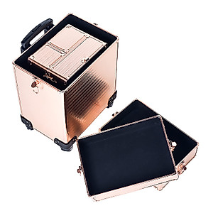 Channcase 4 in 1 Portable Traveling Aluminum Professional Makeup Trolley Cart with Multiple-Sized Compartments and Wheels, Rose Gold
