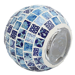 Blue and White Mosaic Candleholder, Glass Votive Candle Holders Round Bowl Tealight Holders Potted Plant Bowl Vase Candlestick Holder Table Centerpieces