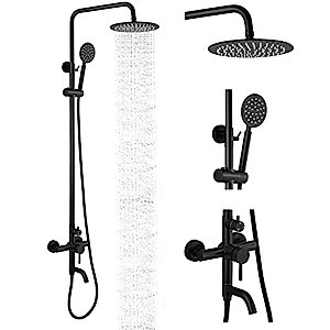 gotonovo Shower faucet Set Matte Black Triple Function with Adjustable Hand Sprayer and Tub Spout SUS 304 Stainless Steel 8 Inch Rainfall Shower Head Bathroom Shower Fixture Wall Mount Complete Set